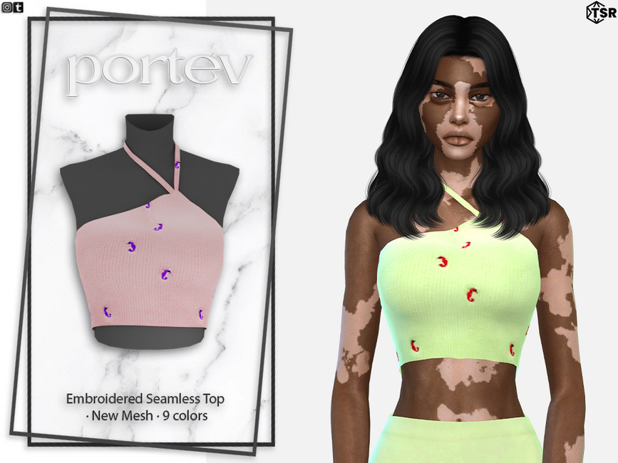 The Sims Resource - Embroidered Seamless Top