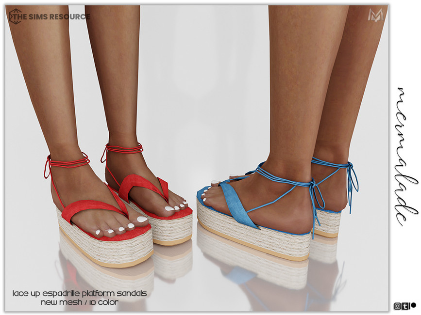 The Sims Resource - Lace Up Espadrille Platform Sandals S21