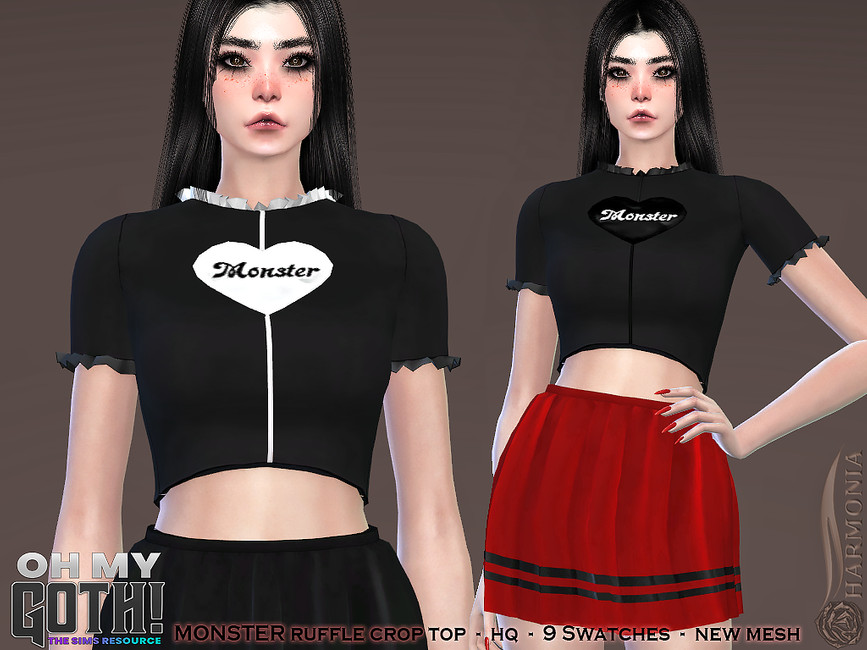 The Sims Resource - OH MY GOTH Monster Ruffle Crop Top