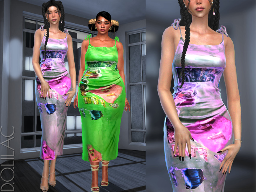 The Sims Resource - Satin Midi Dress DO488