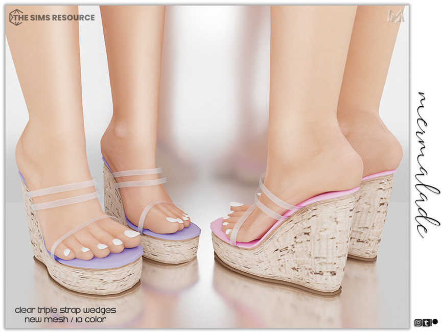 The Sims Resource - Clear Triple Strap Wedges S36