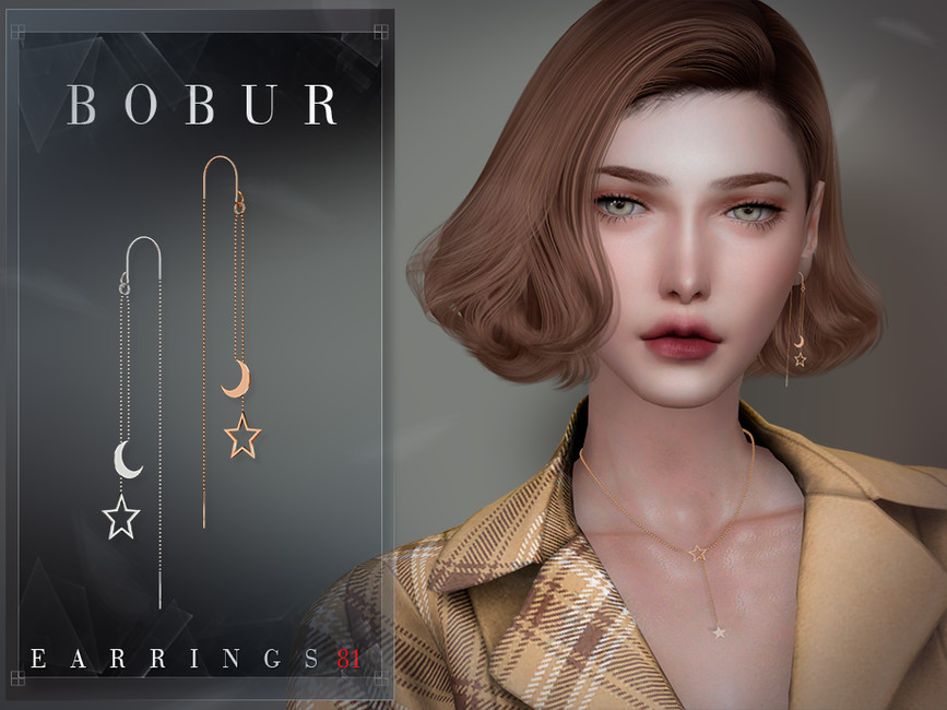 The Sims Resource - Hanging star moon earrings