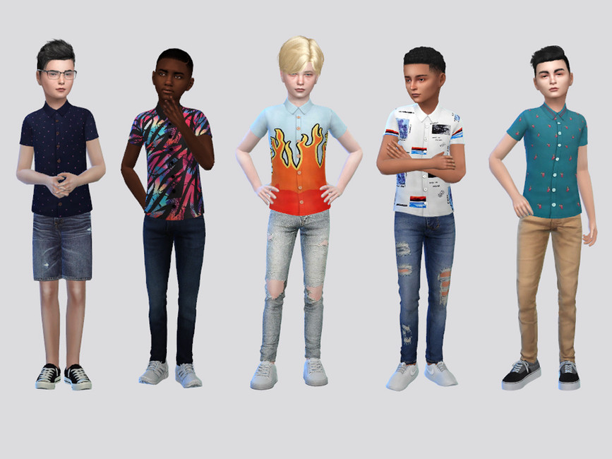 The Sims Resource - Cuff Button Shirt Boys