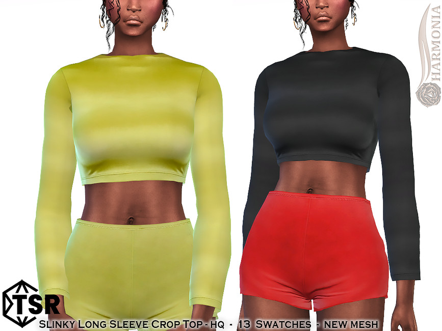 The Sims Resource - Slinky Long Sleeve Crop Top