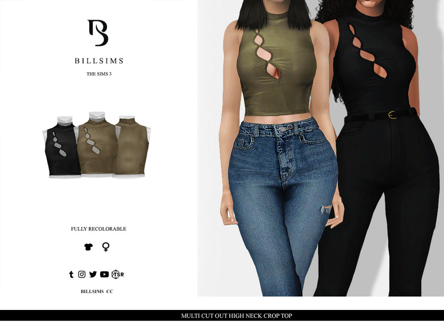 The Sims Resource - Multi Cut Out High Neck Crop Top