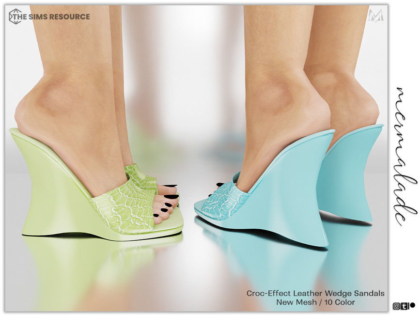 The Sims Resource - Croc-Effect Leather Wedge Sandals S55