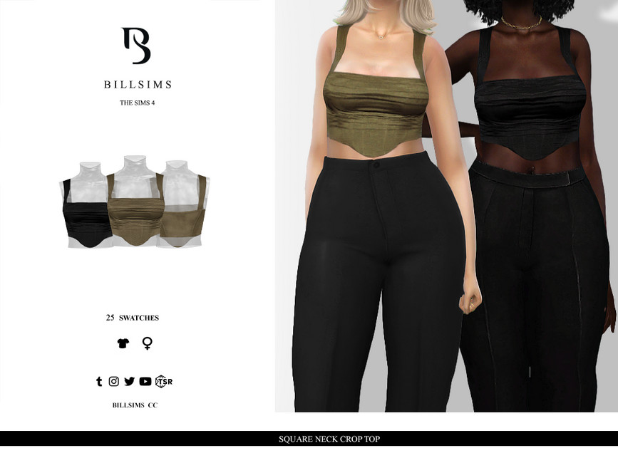 The Sims Resource - Square Neck Crop Top