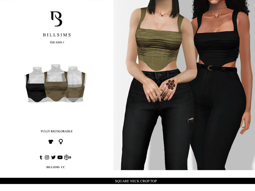 The Sims Resource - Square Neck Crop Top