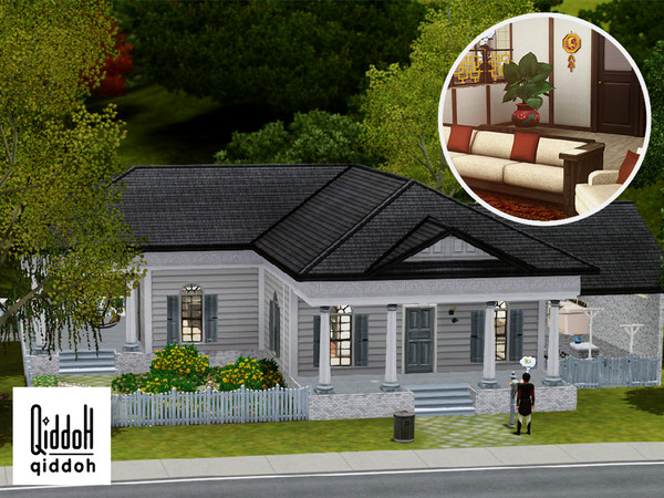 The Sims Resource | Column Cottage with Chinese Interior Design