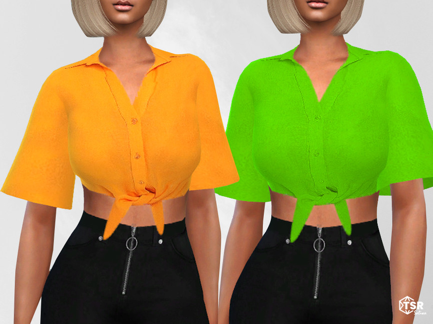 The Sims Resource - Mesh Short Sleeve Front Tied Shirts