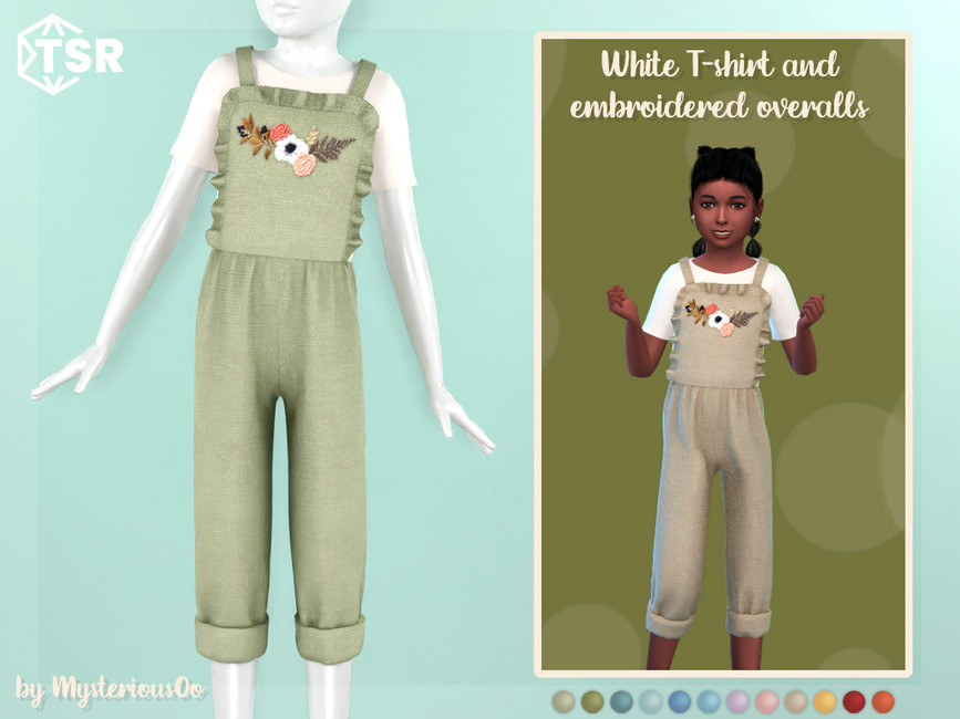 The Sims Resource - White T-shirt and embroidered overalls