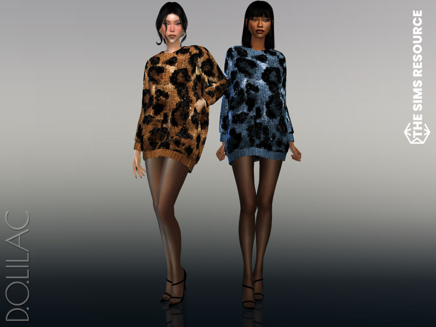 The Sims Resource - Leopard Print Wool Sweater Dress DO566