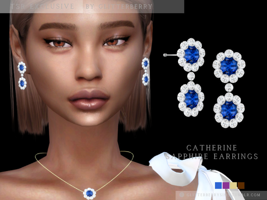 The Sims Resource - Catherine Sapphire Earrings