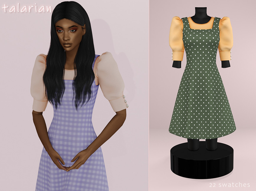 The Sims Resource - Natalia outfit sundress blouse with voluminous sleeves