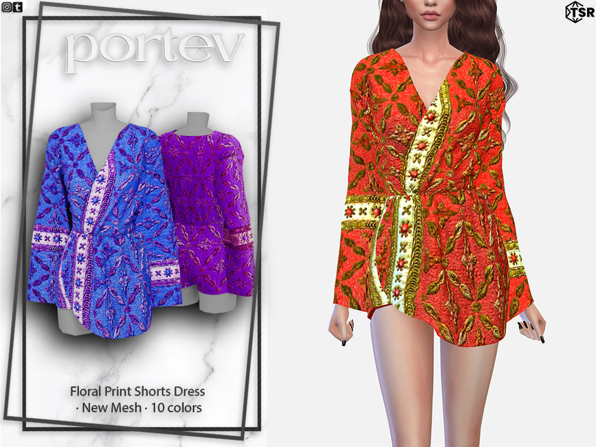 The Sims Resource - Floral Print Shorts Dress