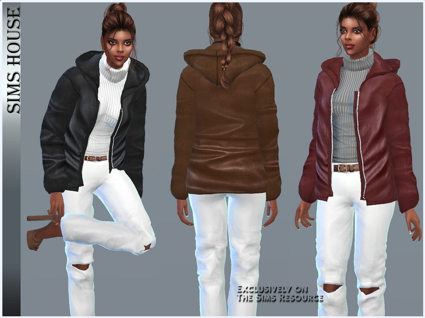 The Sims Resource - WOMEN'S LEATHER JACKET WITH SWEATER