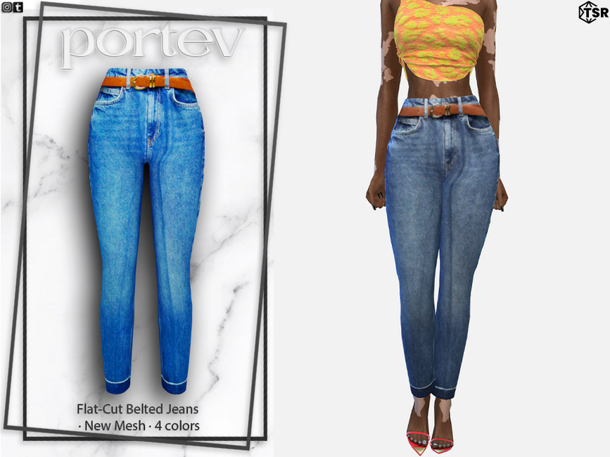 The Sims Resource - Flat-Cut Belted Jeans
