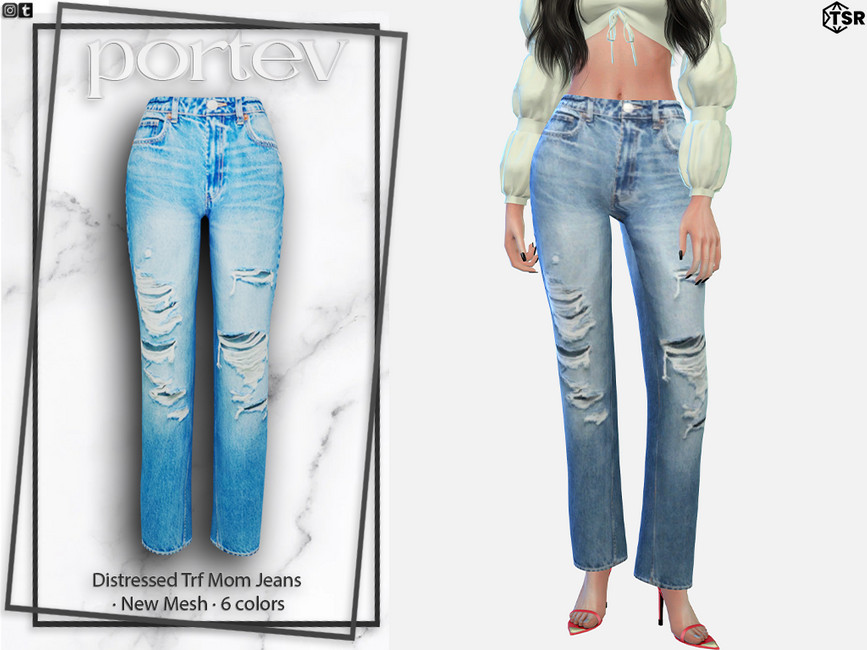 The Sims Resource - Distressed Trf Mom Jeans
