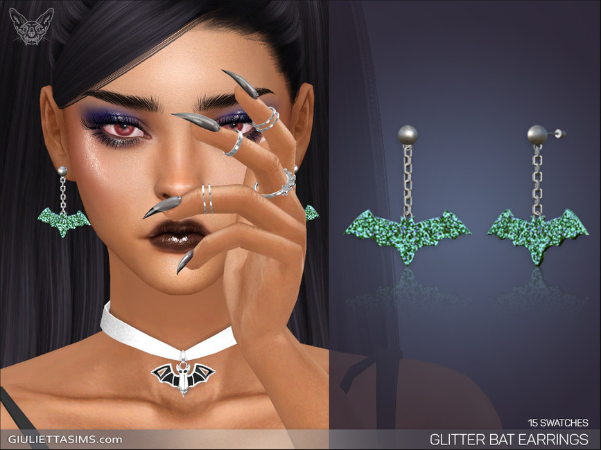 The Sims Resource - Glitter Bat Earrings