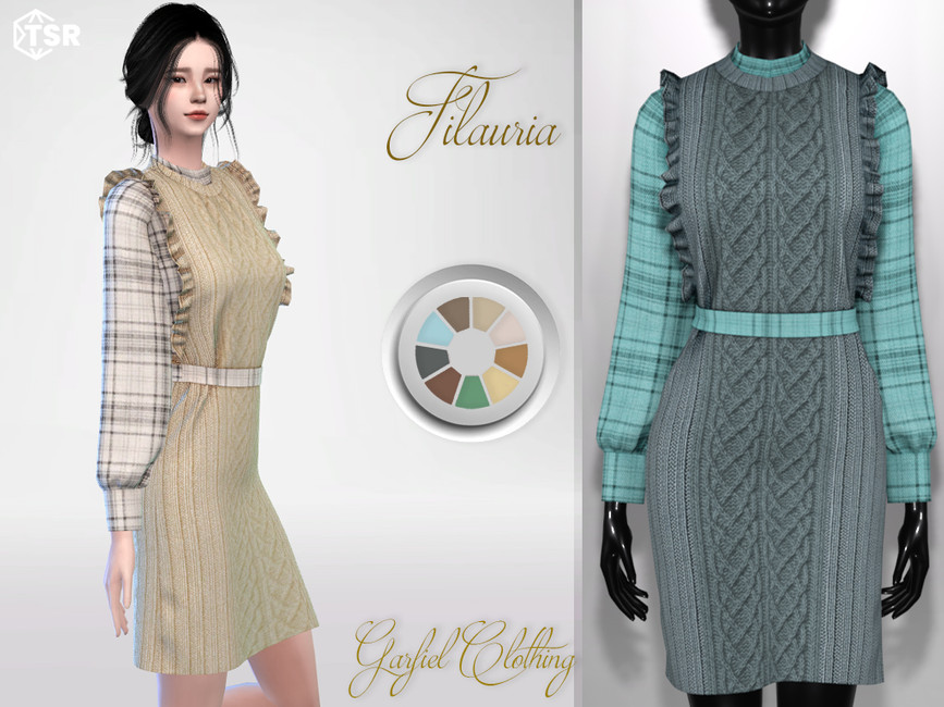 The Sims Resource - Filauria - Plaid shirt and ruffled knit tunic