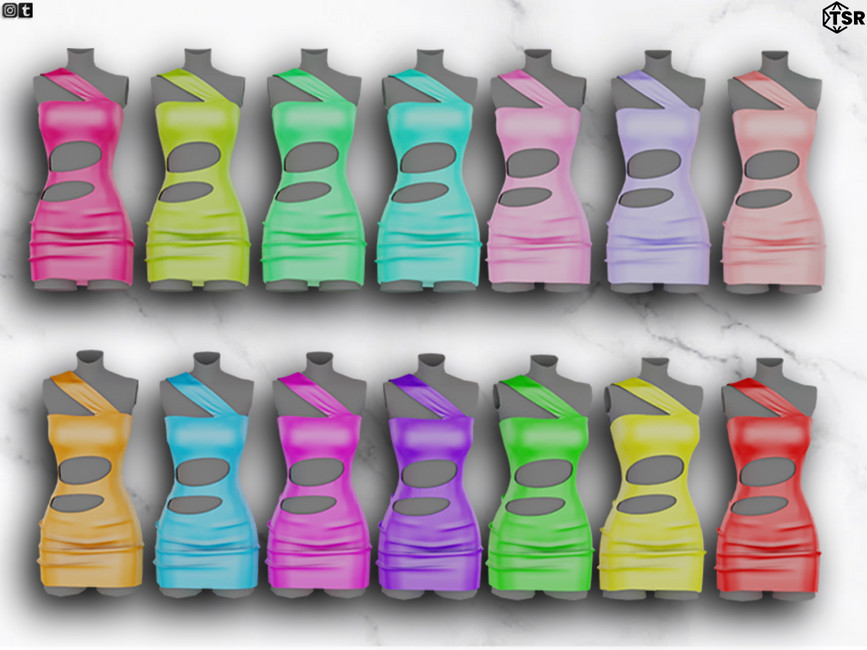 The Sims Resource - Asymmetric Cut Out Waist Bodycon Dress