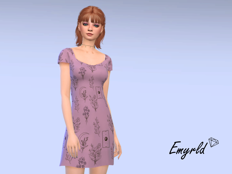 The Sims Resource | Pink Fairycore Pattern Dress