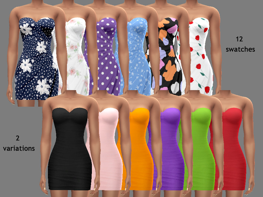 The Sims Resource - Strapless Ruched Mini Dress