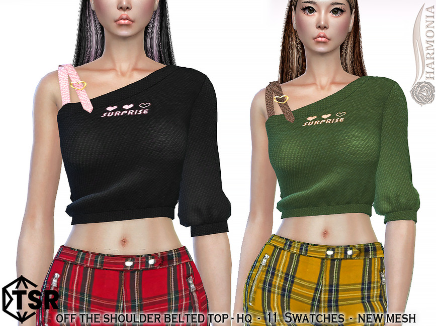The Sims Resource - Off The Shoulder Belted Top