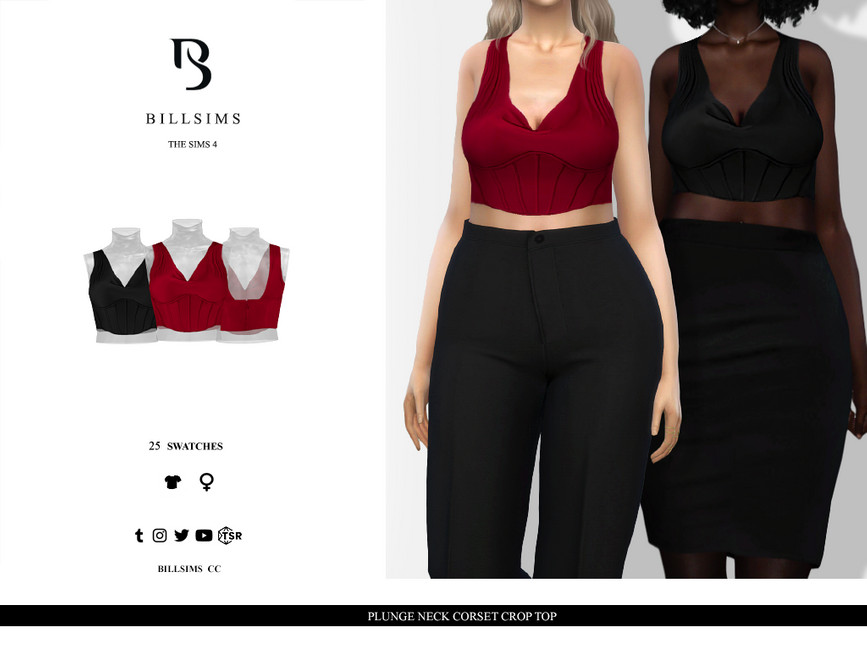 The Sims Resource - Plunge Neck Corset Crop Top