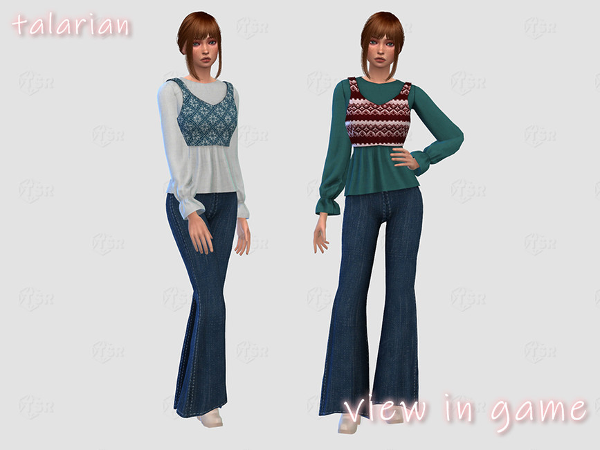 The Sims Resource - Samantha outfit jeans and a shirt with a knitted ...