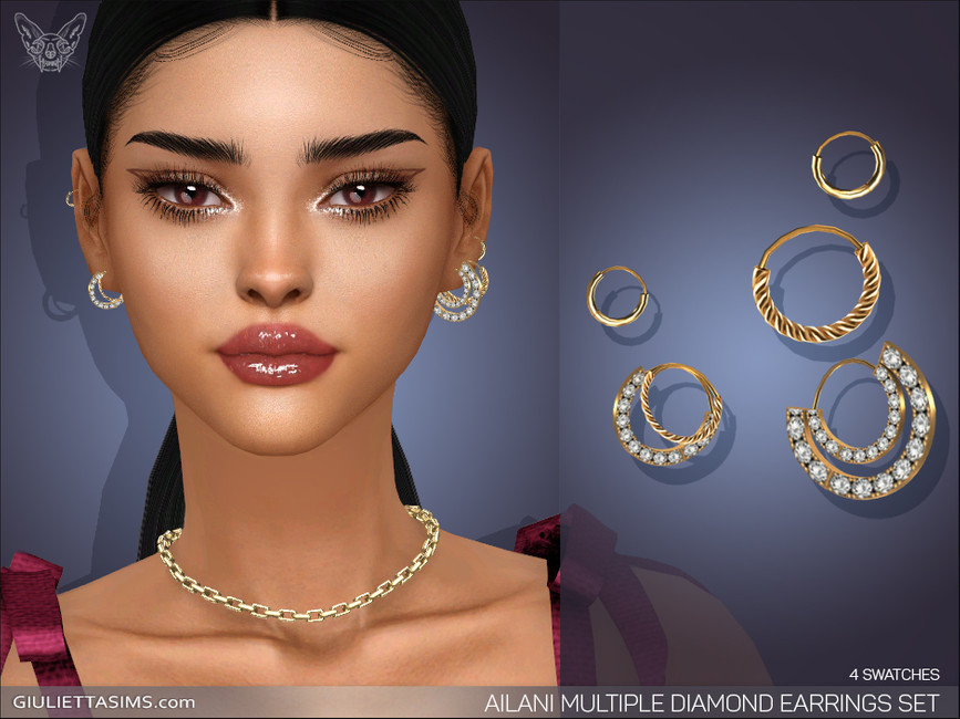The Sims Resource - Ailani Multiple Diamond Earrings Set