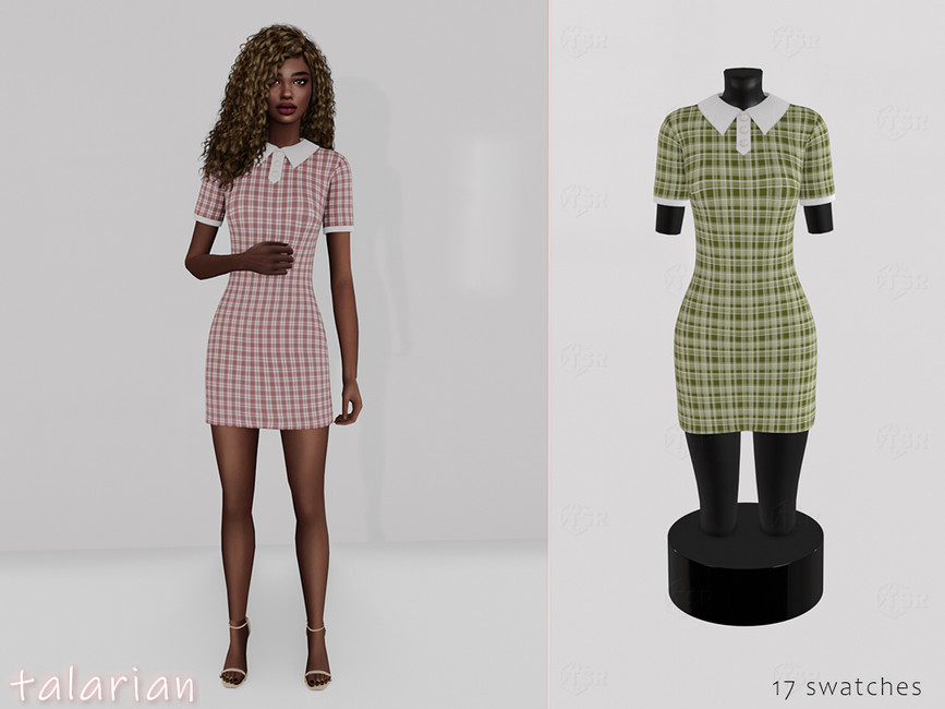 The Sims Resource - Maria Classic plaid dress with buttons