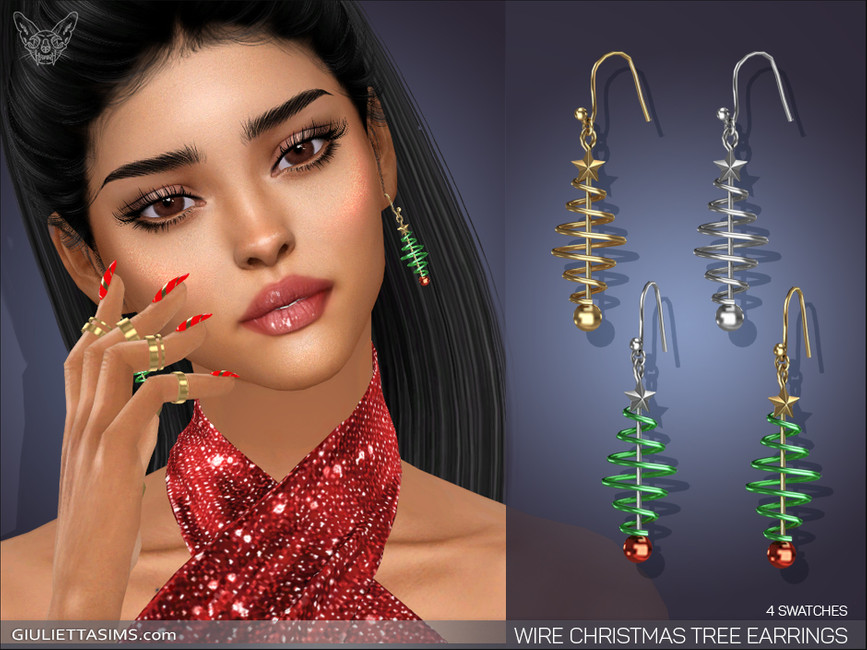 The Sims Resource - Wire Christmas Tree Earrings