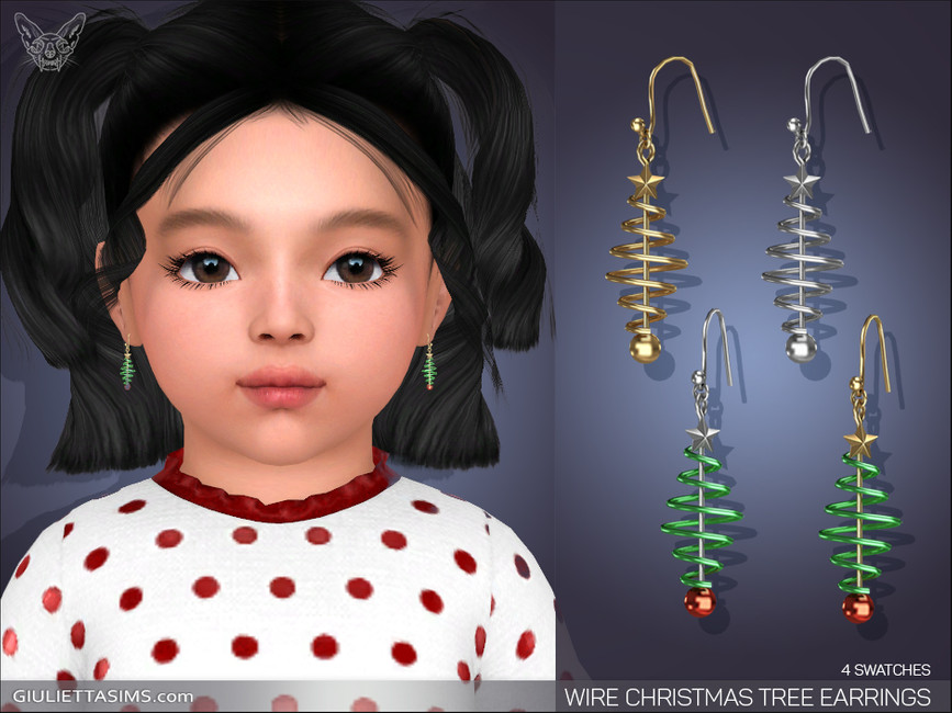 The Sims Resource - Wire Christmas Tree Earrings For Toddlers
