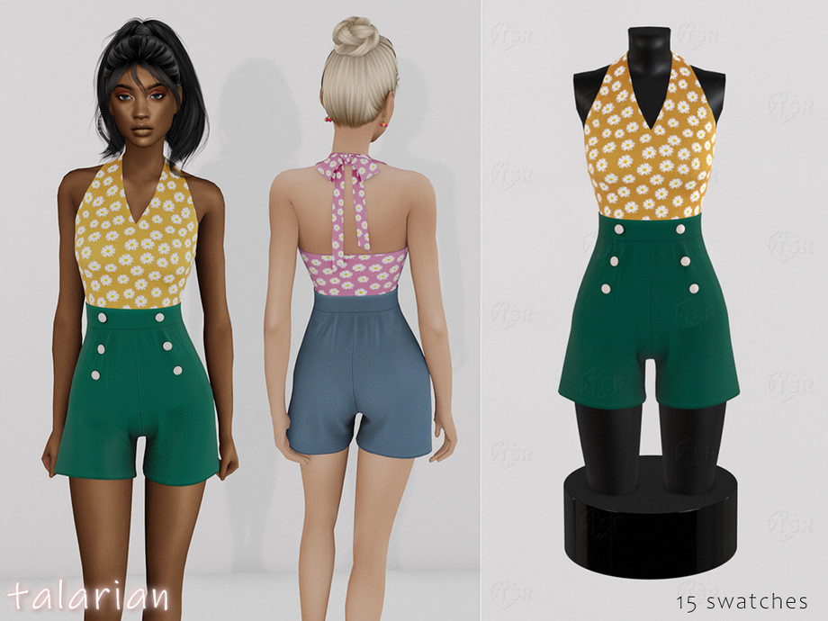 The Sims Resource | Ayla Vintage jumpsuit with ties behind neck