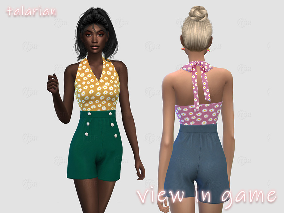 The Sims Resource | Ayla Vintage jumpsuit with ties behind neck