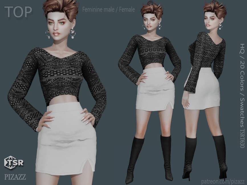 The Sims Resource - V neck long sleeve blouse