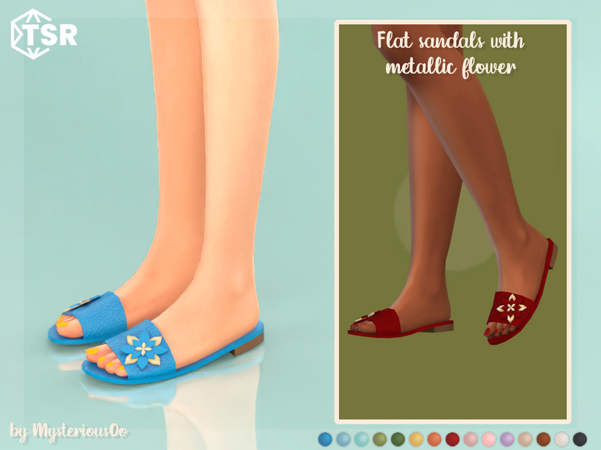 The Sims Resource - Flat sandals with metallic flower