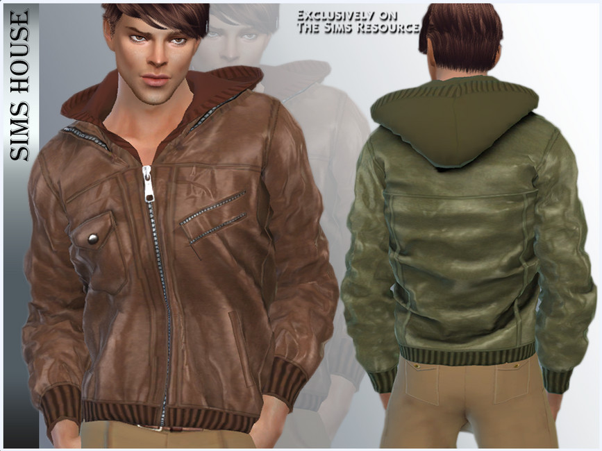 The Sims Resource - MEN'S LEATHER JACKET WITH HOOD
