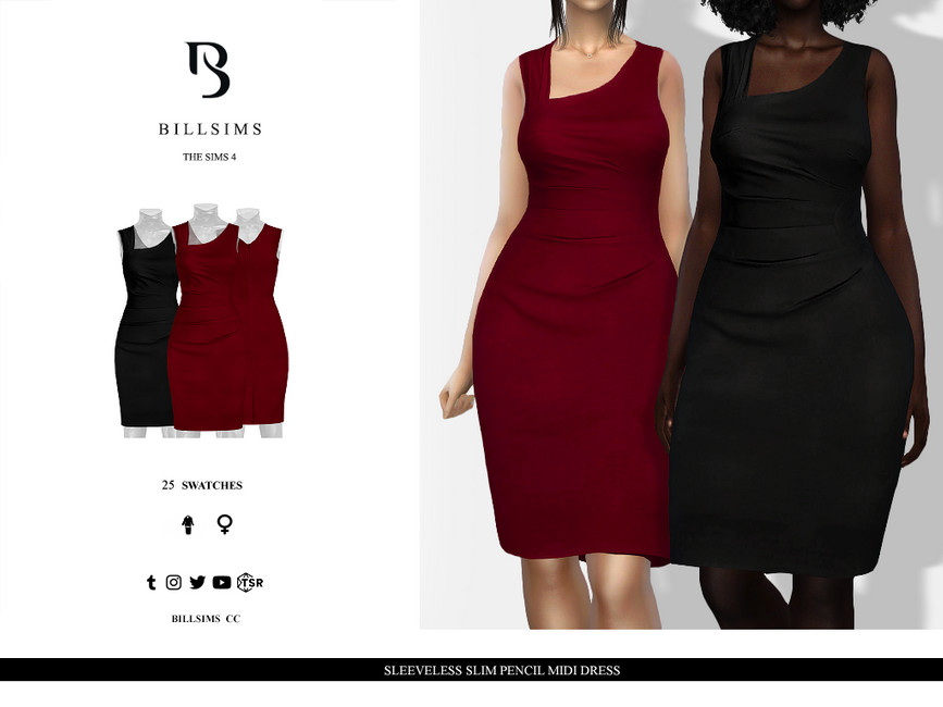 The Sims Resource - Sleeveless Slim Pencil Midi Dress