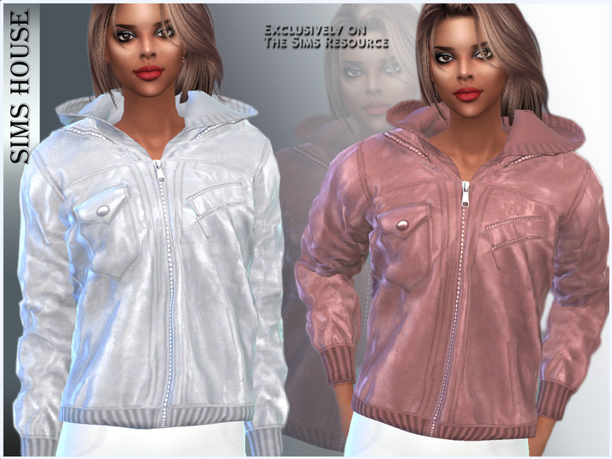 The Sims Resource - WOMEN'S LEATHER JACKET WITH HOOD