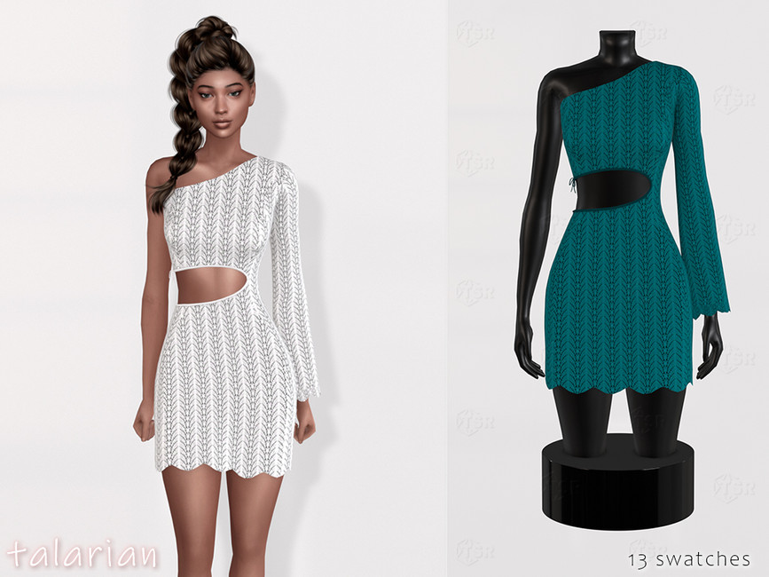 The Sims Resource - Isabelle Knitted dress with a one shoulder neckline