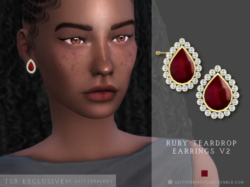 The Sims Resource - Ruby Teardrop Earrings v2