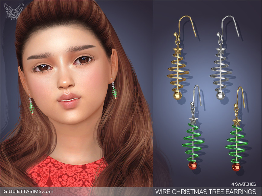 The Sims Resource - Wire Christmas Tree Earrings For Kids