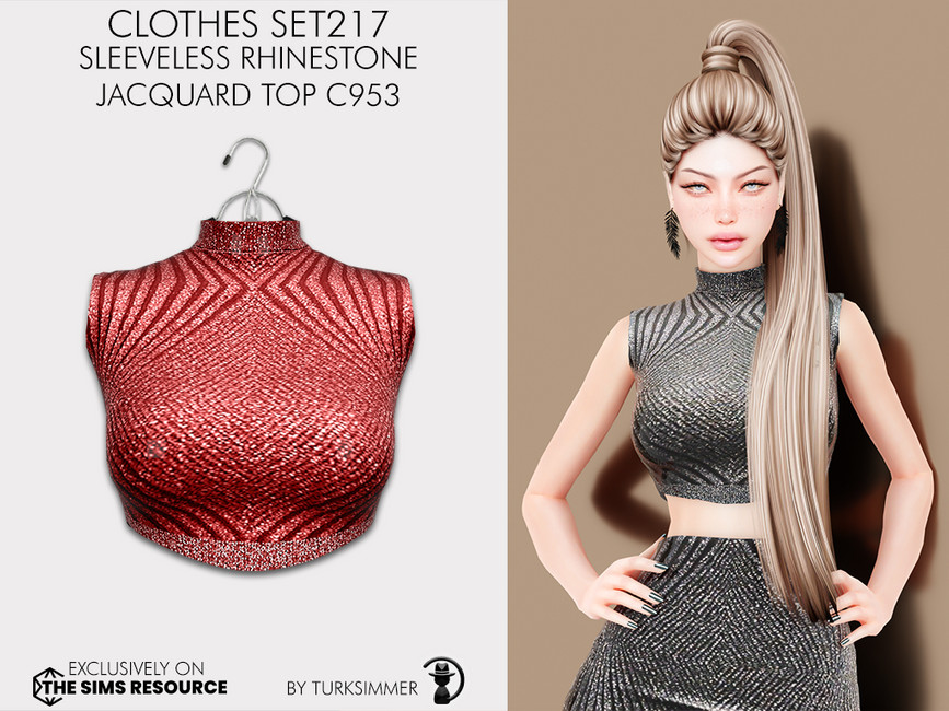 The Sims Resource - Clothes SET217 - Sleeveless Rhinestone Jacquard Top ...