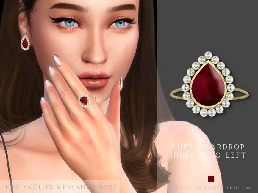 The Sims Resource - Ruby Teardrop Index Ring LEFT