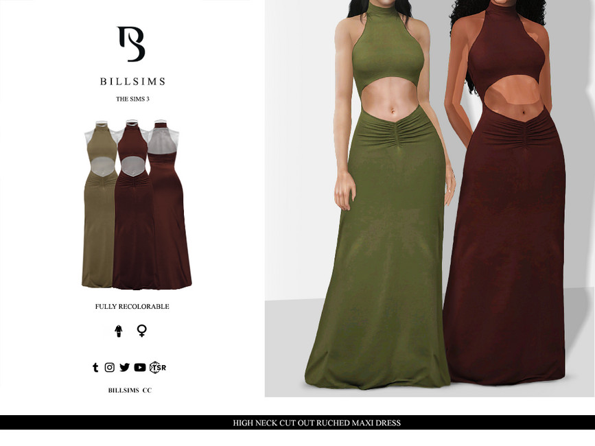 The Sims Resource - High Neck Cut Out Ruched Maxi Dress