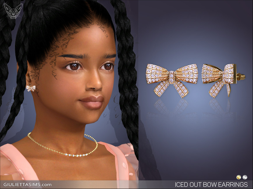 The Sims Resource - Iced Out Bow Earrings For Kids
