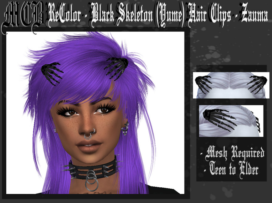 The Sims Resource - ReColor - Yume - Black Skeleton - Hair Clips - Zauma