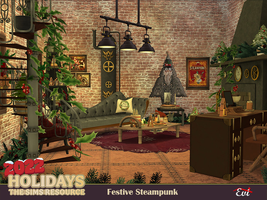 The Sims Resource - Festive Steampunk Livingroom_TSR only CC